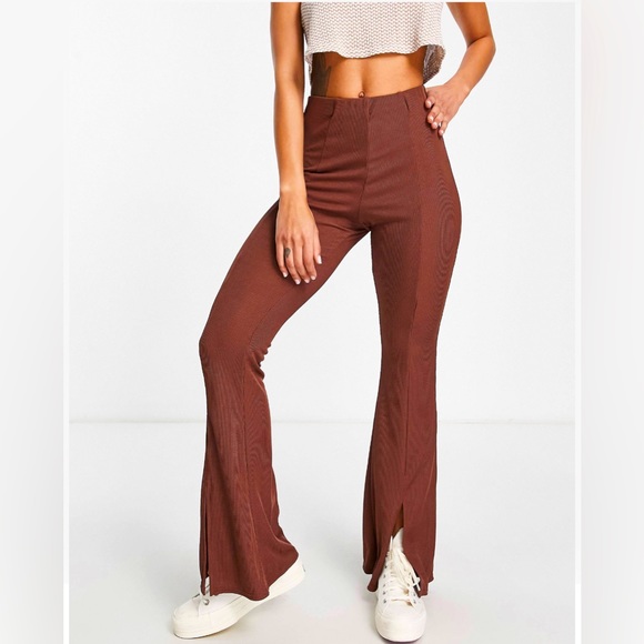 ASOS | Pants & Jumpsuits | Nwt Asos New Look Ribbed Split Front Flare ...